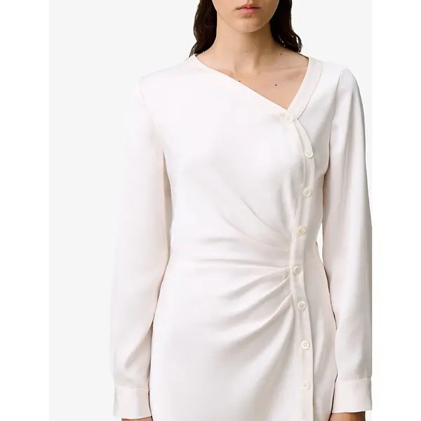 fitted lace wedding dress White Satin Long Sleeve Midi Dress