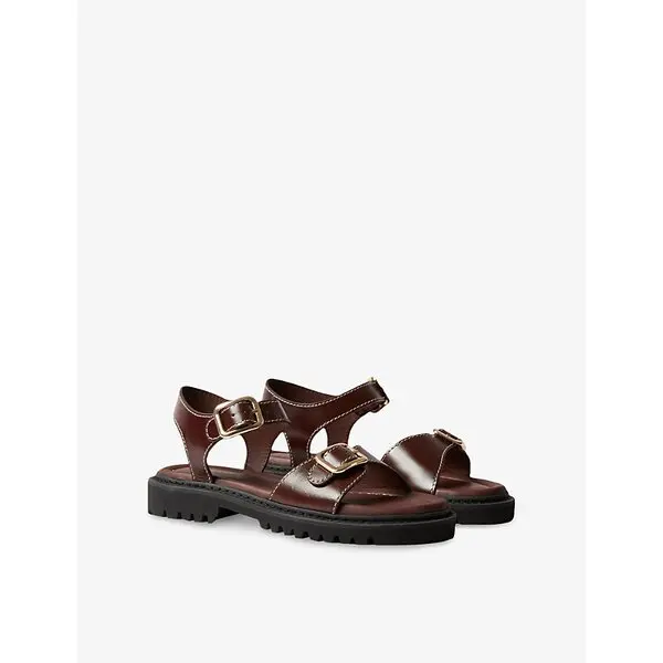 Claudie Pierlot Double-buckle Leather Flat Sandals - Chocolate