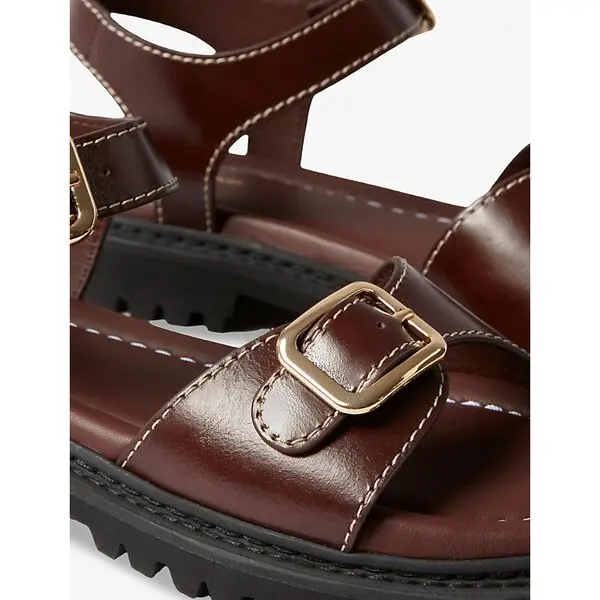 Claudie Pierlot Double-buckle Leather Flat Sandals - Chocolate