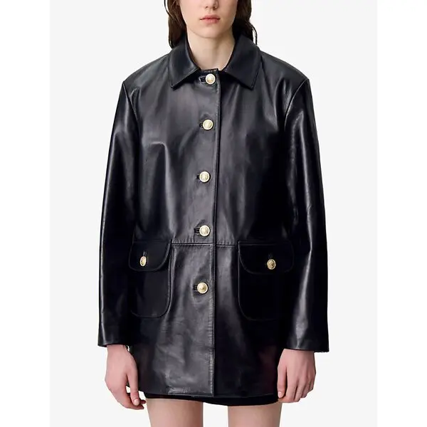 Claudie Pierlot Button-down Relaxed-fit Leather Jacket
