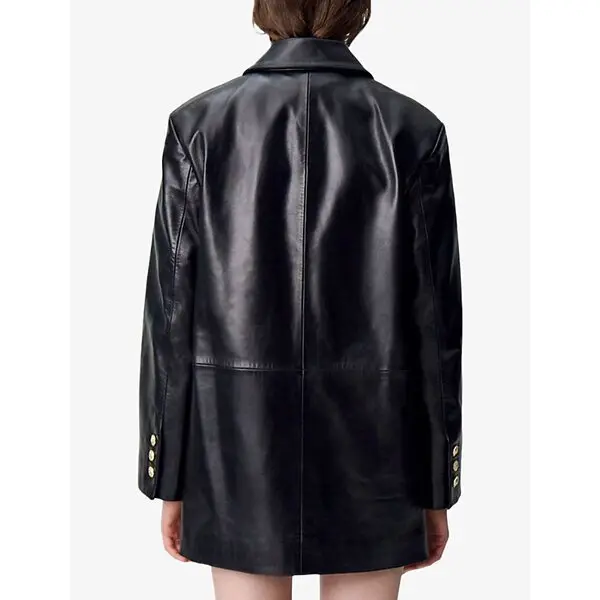 Claudie Pierlot Button-down Relaxed-fit Leather Jacket