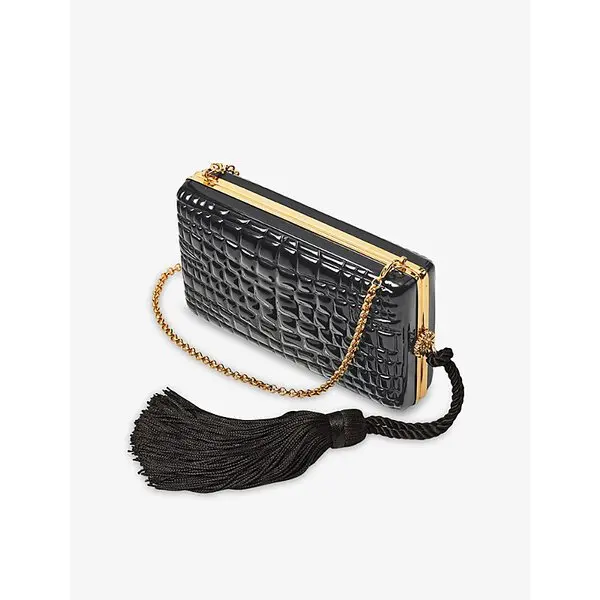 ASPINAL OF LONDON Paloma Crocodile-embossed Resin Clutch - Black
