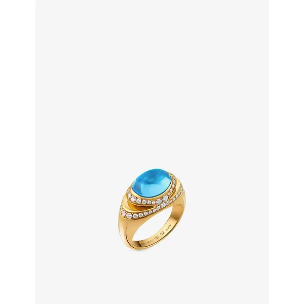 BVLGARI Cabochon 18ct Yellow-gold, Blue Topaz And Demi Pavé-diamond Ring - Yellow Gold