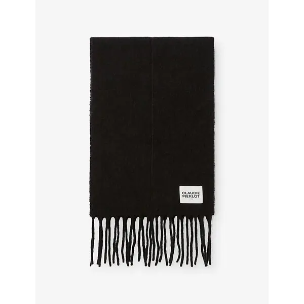 Claudie Pierlot Fringed Logo-tag Wool And Alpaca-blend Scarf - Black