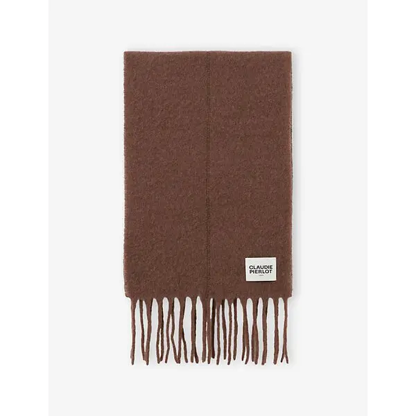 Claudie Pierlot Fringed Logo-tag Wool And Alpaca-blend Scarf - Brown