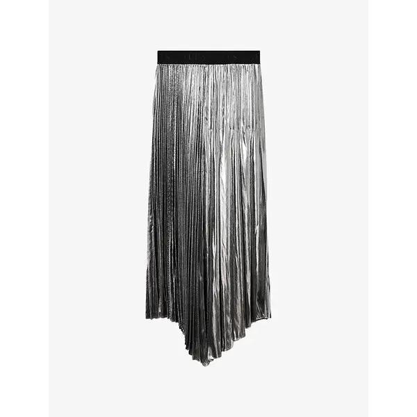 ALLSAINTS Jax Metallic Woven Maxi Skirt - Metallic Silve