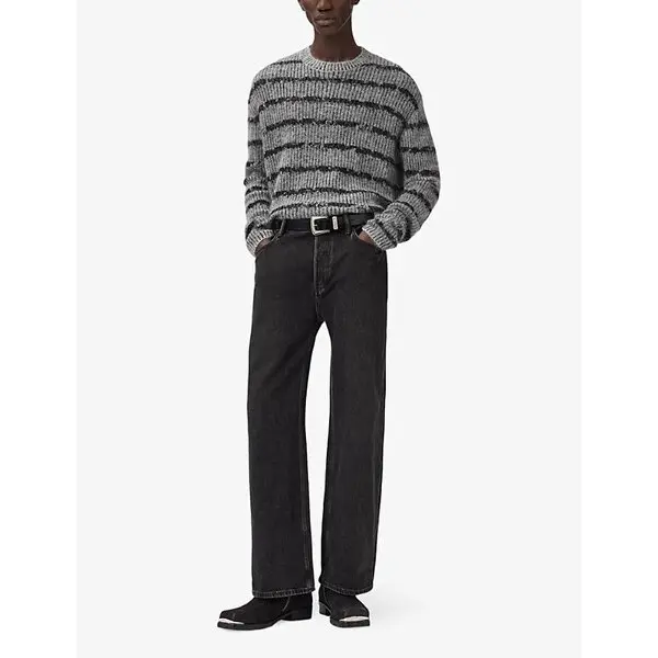 ALLSAINTS Dissolved Striped Knitted Jumper - Grey/black