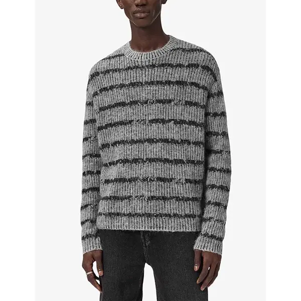 ALLSAINTS Dissolved Striped Knitted Jumper - Grey/black