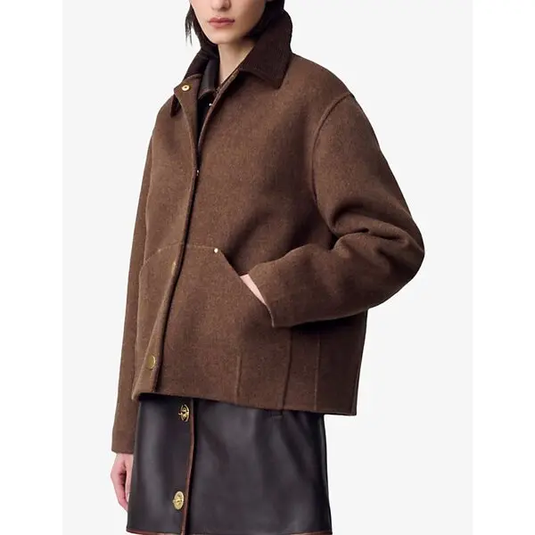 Claudie Pierlot Corduroy-collar Wool-blend Coat - Brown