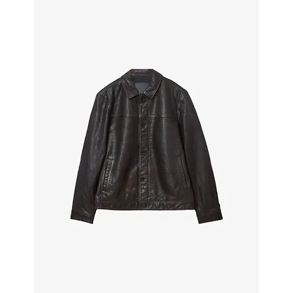 ALLSAINTS Nates Collared Leather Jacket - Trail Brown
