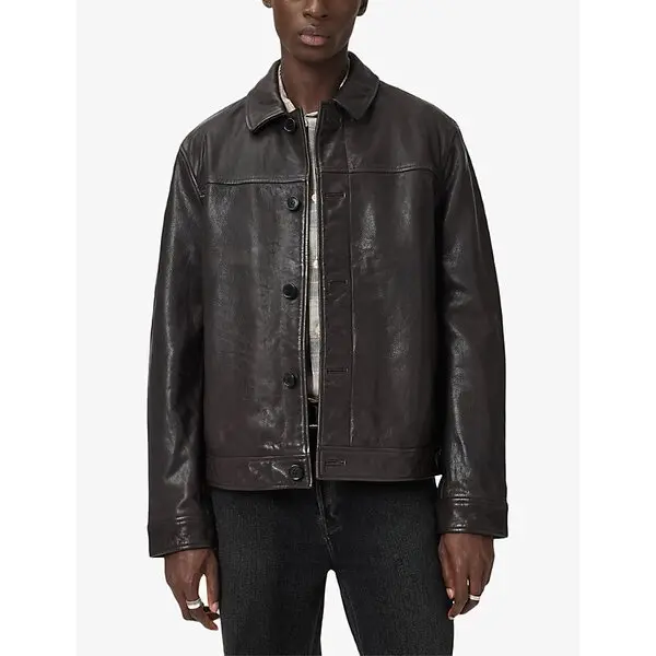 ALLSAINTS Nates Collared Leather Jacket - Trail Brown