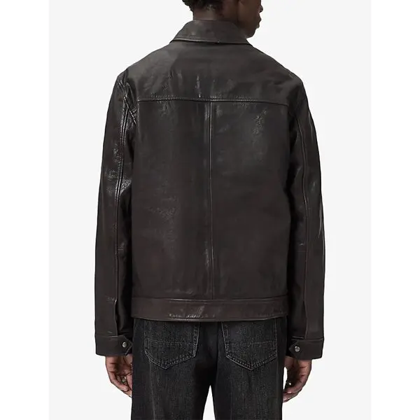 ALLSAINTS Nates Collared Leather Jacket - Trail Brown