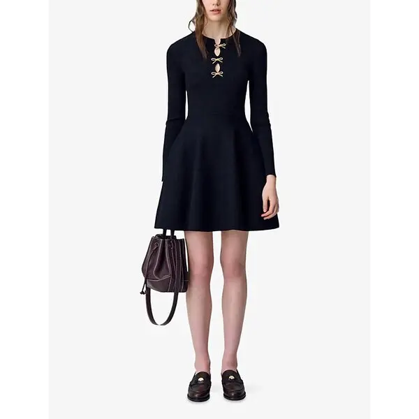 Claudie Pierlot Knot Long-sleeve Mini Dress