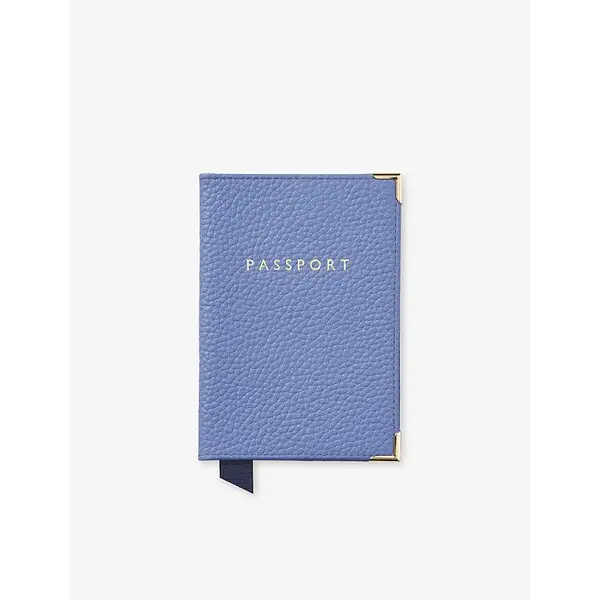 ASPINAL OF LONDON Plain Leather Passport Cover - Capri Blue