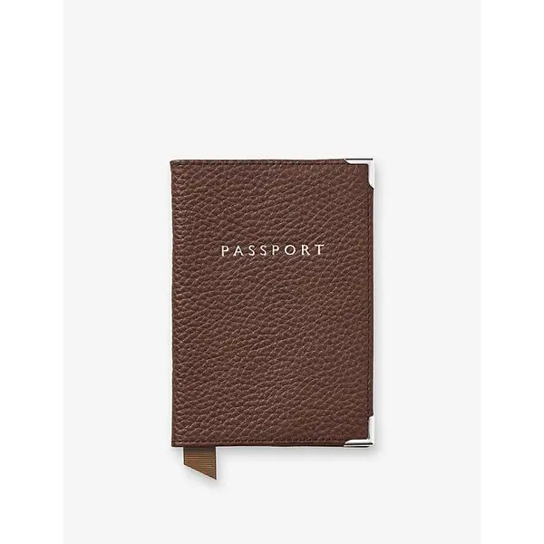 ASPINAL OF LONDON Plain Leather Passport Cover - Tobacco