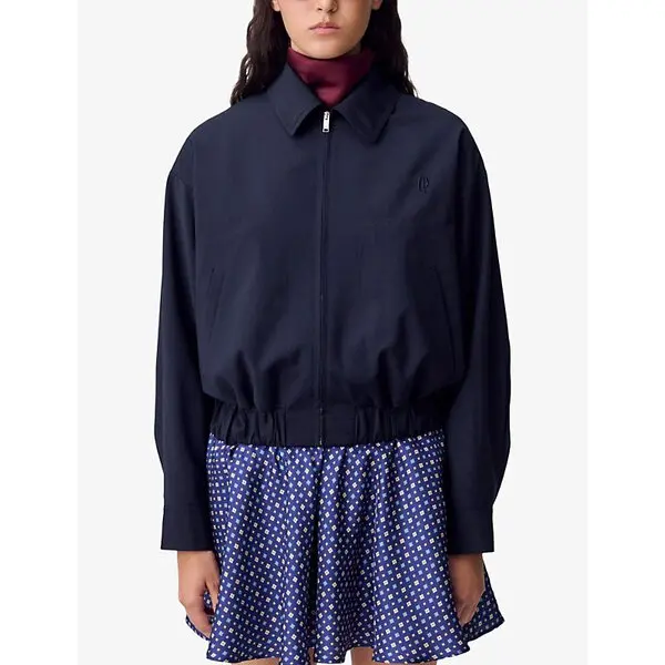 Claudie Pierlot Logo-embroidered Collared Stretch Wool-blend Jacket