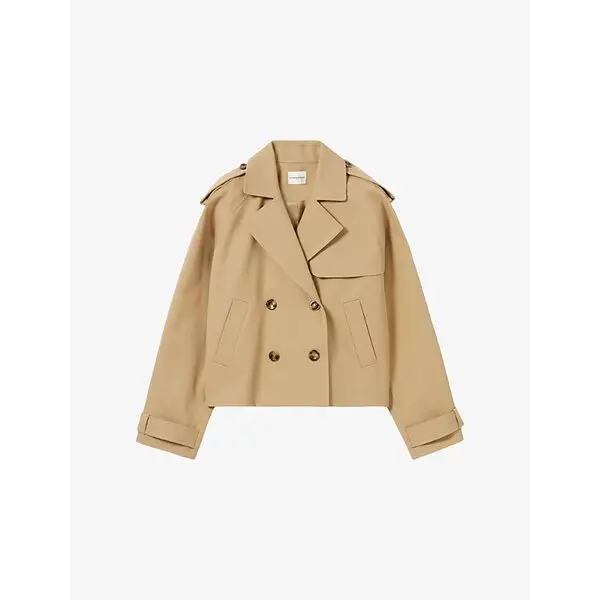 Claudie Pierlot Open-collar Relaxed-fit Cotton Trench Jacket - Camel