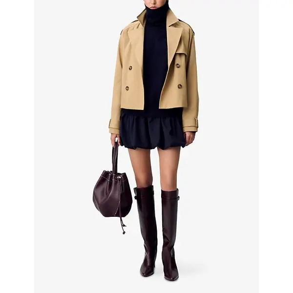 Claudie Pierlot Open-collar Relaxed-fit Cotton Trench Jacket - Camel
