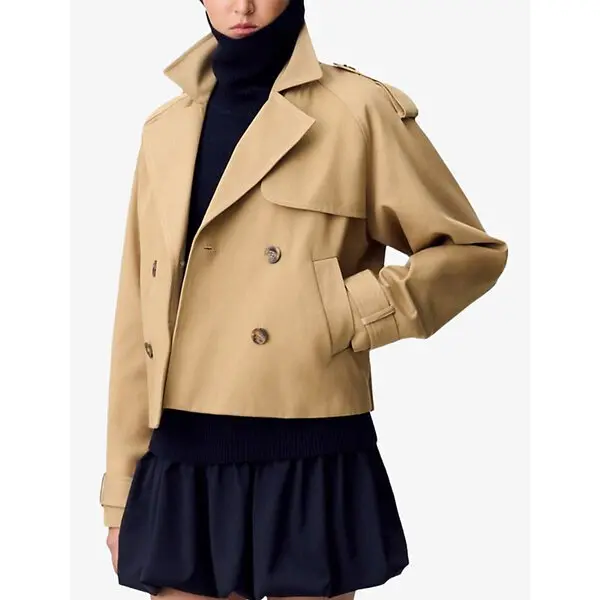 Claudie Pierlot Open-collar Relaxed-fit Cotton Trench Jacket - Camel