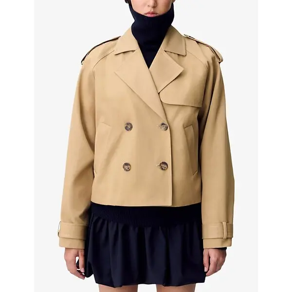 Claudie Pierlot Open-collar Relaxed-fit Cotton Trench Jacket - Camel