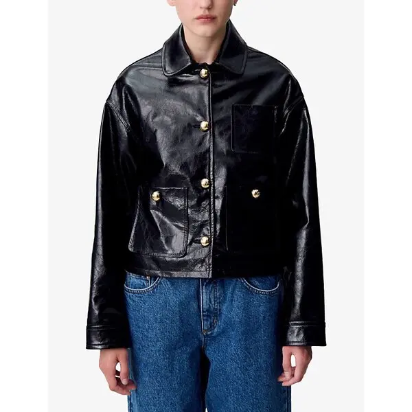 Claudie Pierlot Collared Relaxed-fit Leather Jacket