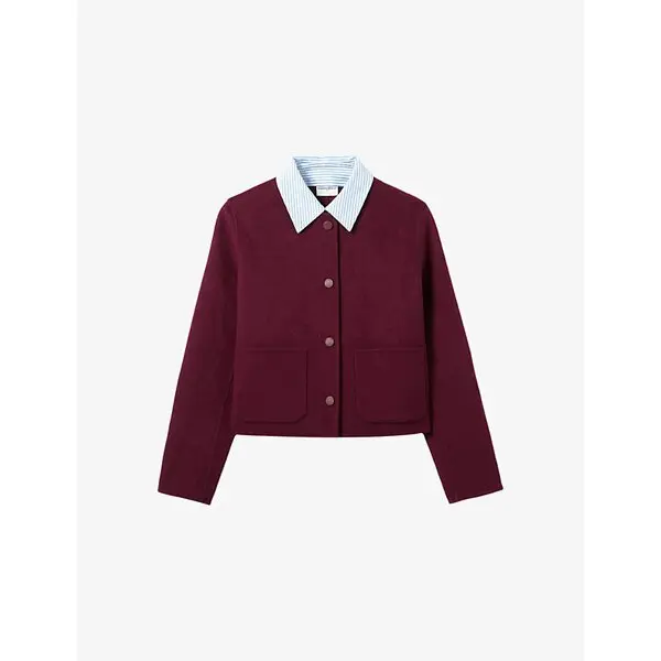 Claudie Pierlot Contrast-collar Cropped Wool Jacket