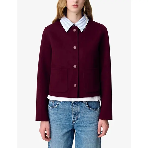 Claudie Pierlot Contrast-collar Cropped Wool Jacket
