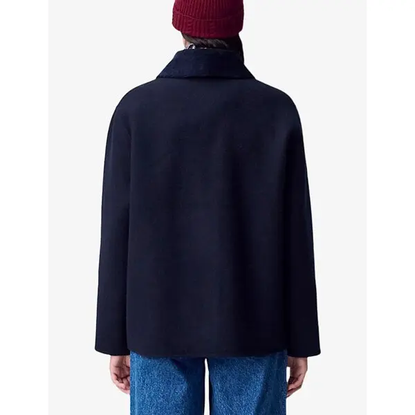 Claudie Pierlot Cropped Wool-blend Coat With Pockets - Navy