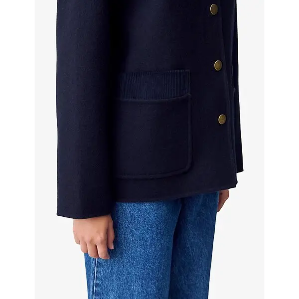 Claudie Pierlot Cropped Wool-blend Coat With Pockets - Navy