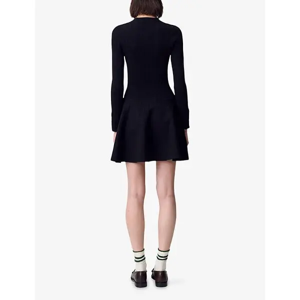 Claudie Pierlot Flared-Skirt Ribbed Knitted Mini Dress In Black - 50% Off |  Editorialist