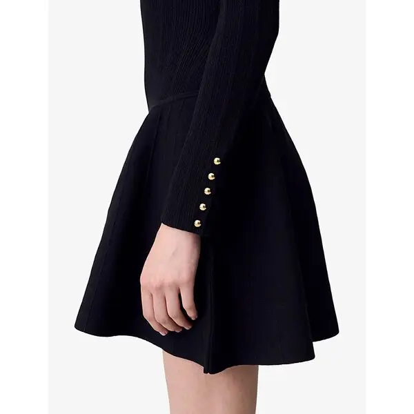 Claudie Pierlot Flared-Skirt Ribbed Knitted Mini Dress In Black - 50% Off |  Editorialist