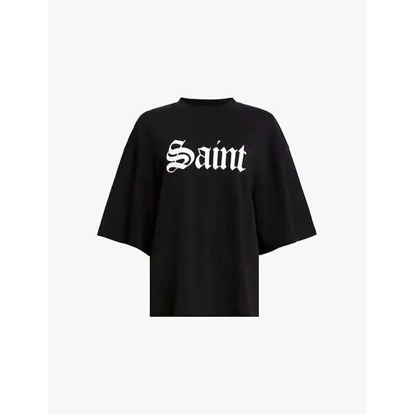 ALLSAINTS Amelie Branded-print Cotton-jersey T-shirt - Black