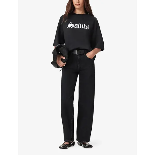 ALLSAINTS Amelie Branded-print Cotton-jersey T-shirt - Black