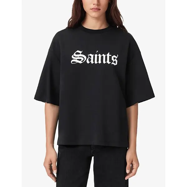 ALLSAINTS Amelie Branded-print Cotton-jersey T-shirt - Black