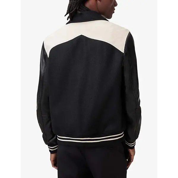 ALLSAINTS Endleton Contrast-panel Leather And Woven Bomber Jacket - Black/ecru Whi