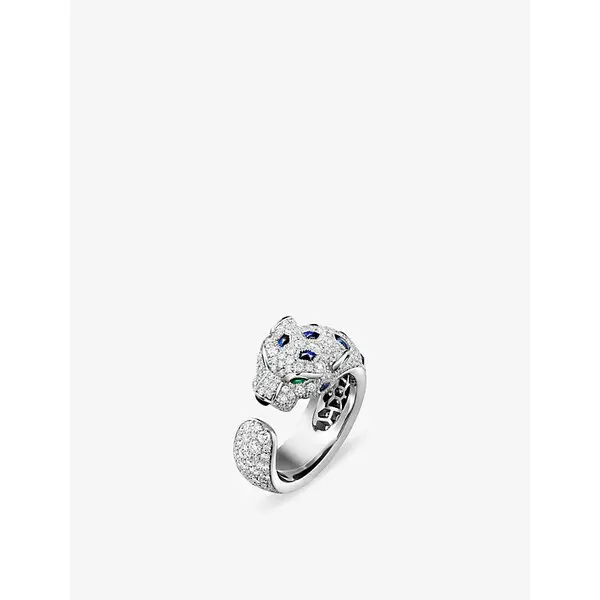 CARTIER Panthère De 18ct White-gold, Diamond, Emerald, Onyx And Sapphire Ring - White Gold