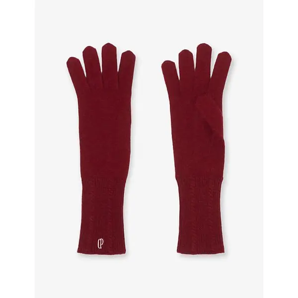 Claudie Pierlot Logo-embroidered Wool And Cashmere-blend Gloves - Burgundy