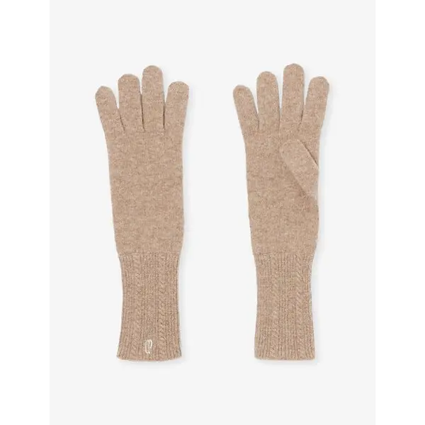 Claudie Pierlot Logo-embroidered Wool And Cashmere-blend Gloves - Heather Beige