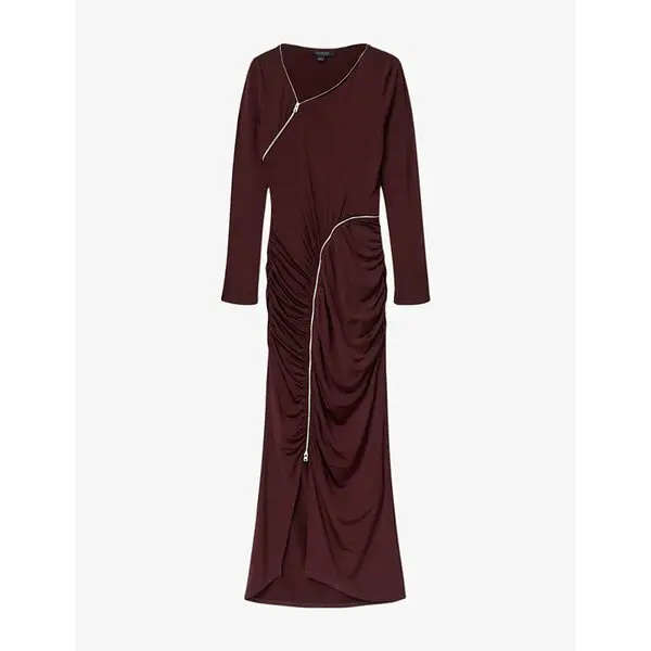 ALLSAINTS Elsie Zip-detail Stretch-woven Maxi Dress - Oxblood Red