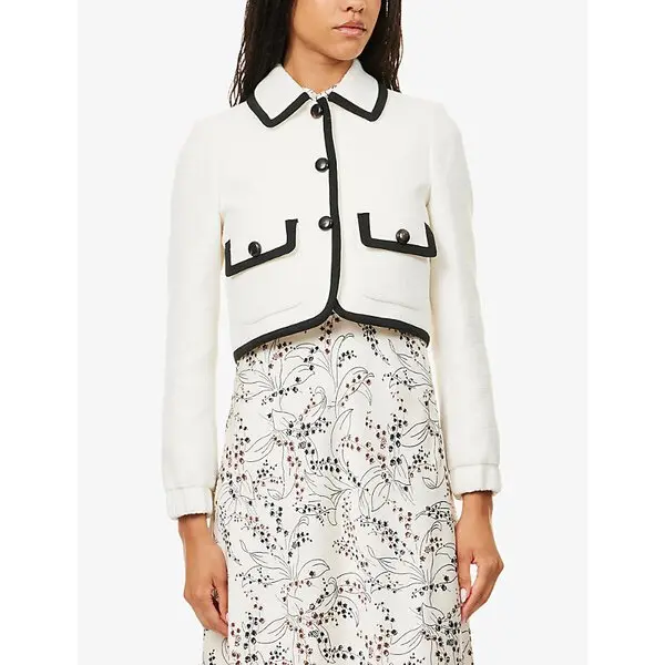 ME+EM Contrast-trim Cropped Tweed Jacket