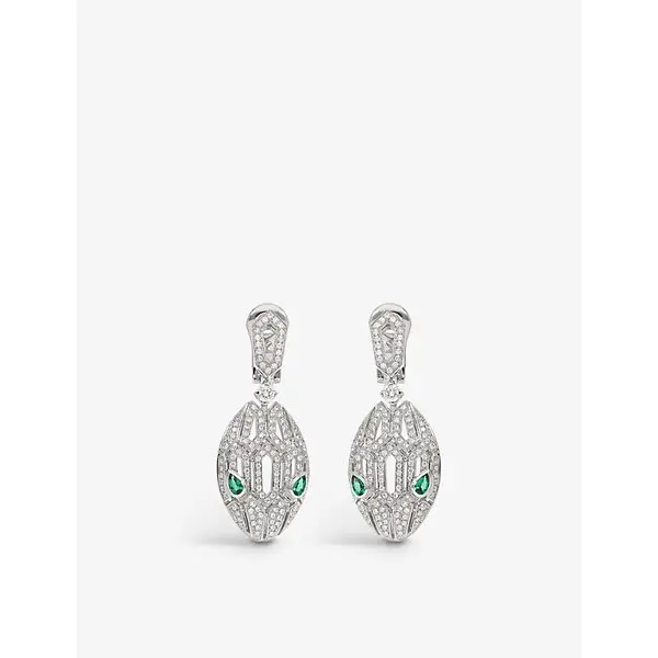BVLGARI Serpenti Seduttori 18ct White-gold, Emerald And Diamond Earrings - White Gold