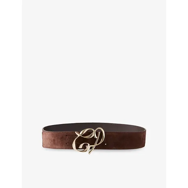 Claudie Pierlot Wide Suede Belt With Branded Buckle - Chocolate