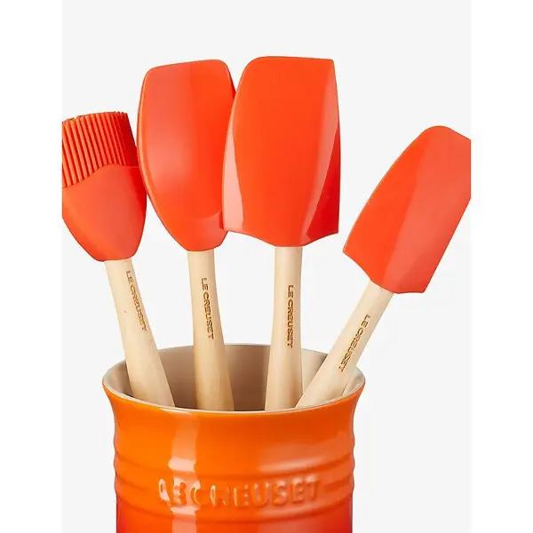 LE CREUSET Craft Stoneware Utensil Jar And Set Of Four Silicone Spatulas - Cerise