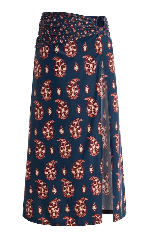 Johanna Ortiz Printed Maxi Skirt With Slit - Navy
