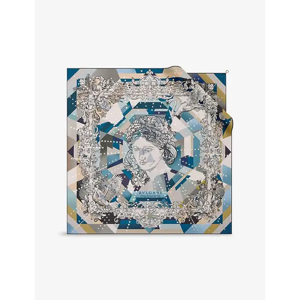 BVLGARI Polychroma Printed Square Silk-twill Scarf - Blue