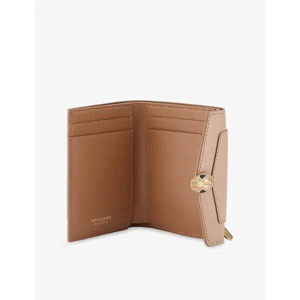 BVLGARI Serpenti Forever Compact Leather Wallet - Beige