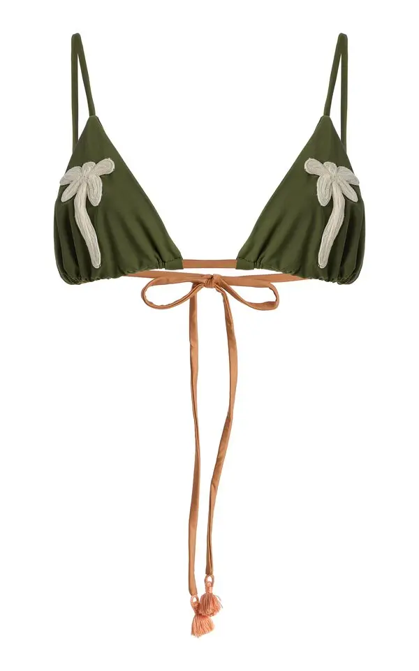Johanna Ortiz Palm Motif Triangle Bikini Top - Olive