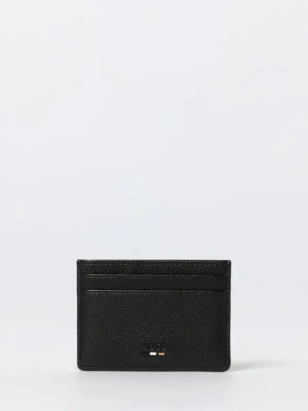 BOSS Flat Grained Calf Leather Card Holder With Emed Logo - Onyx