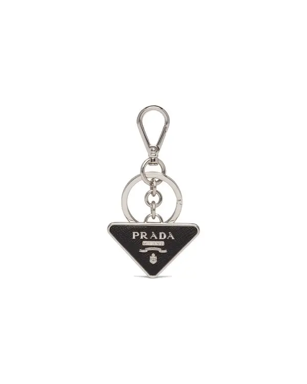 Prada Saffiano Leather And Metal Keychain - Black