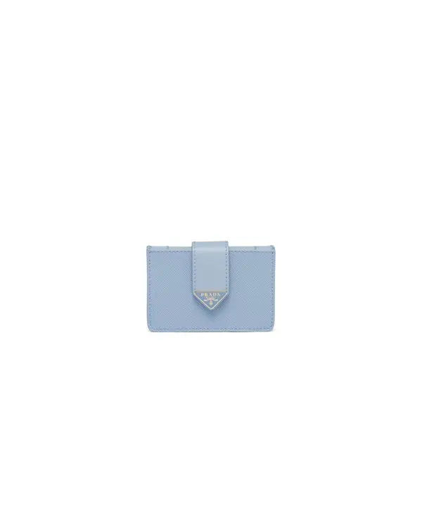 Prada Saffiano And Smooth Leather Card Holder - Light Blue